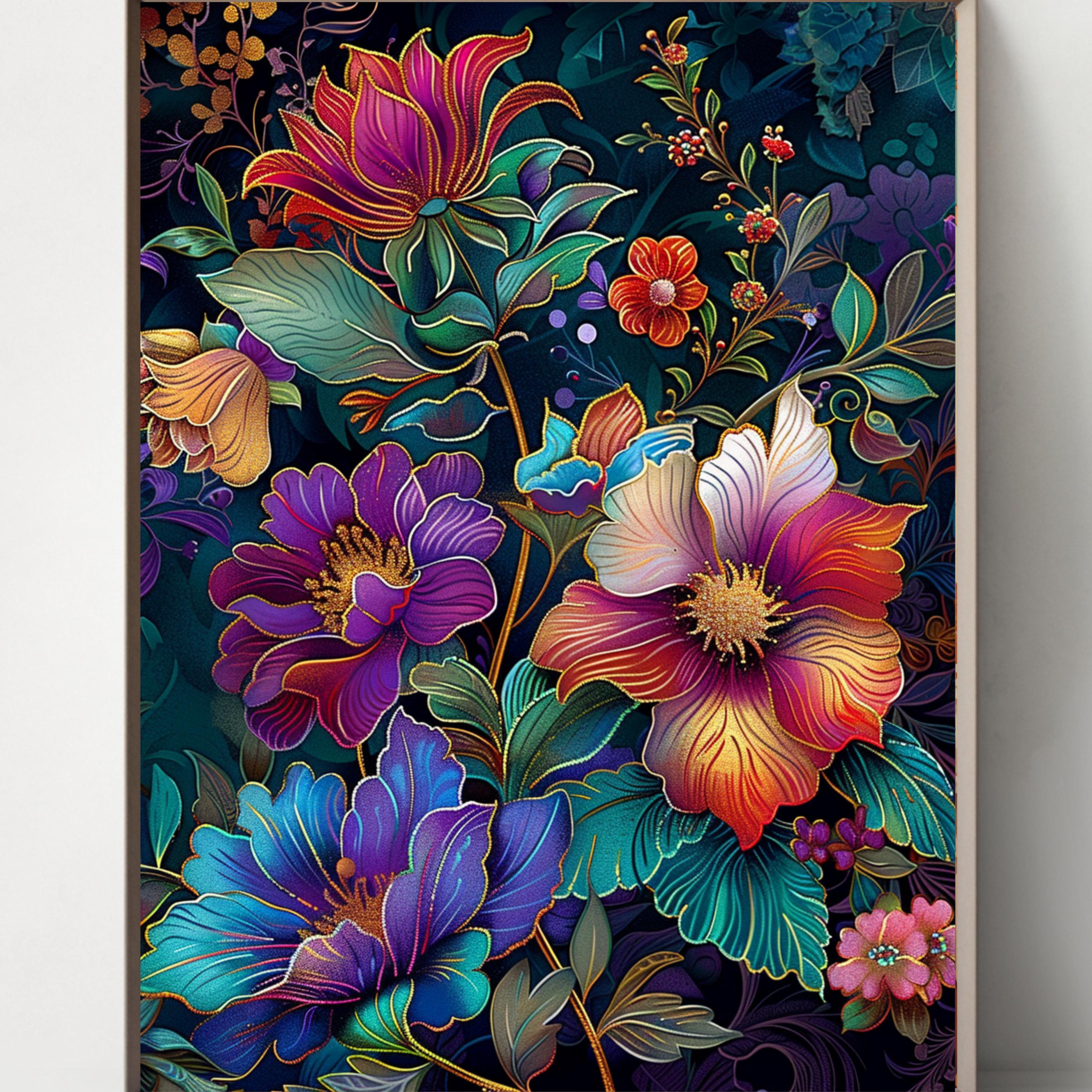 Set of 5 Art Deco Floral Stained Glass Style Prints: Digital Download ...