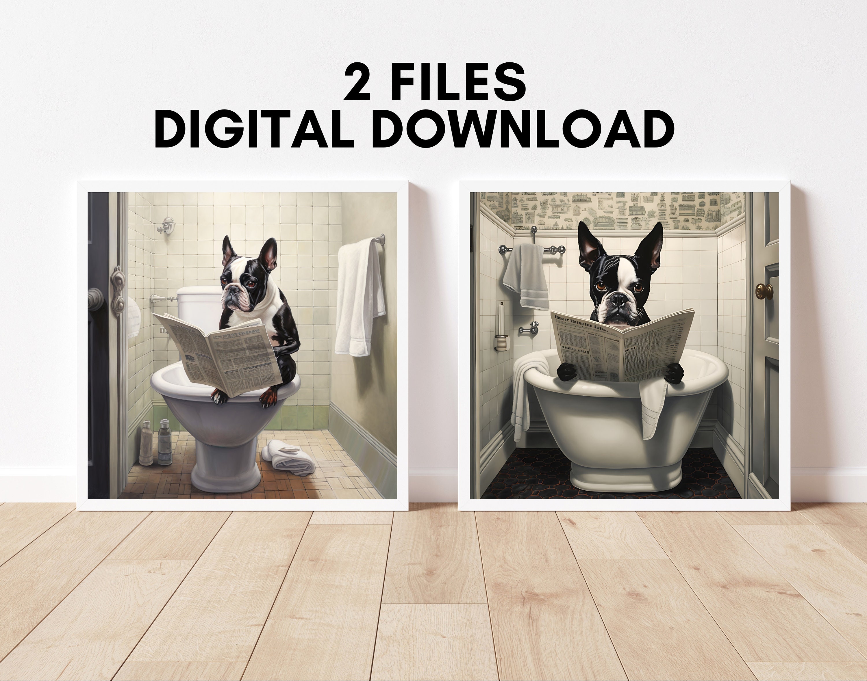 Boston Terrier Dog Boston Terrier Sitting on the Toilet and Reading a ...