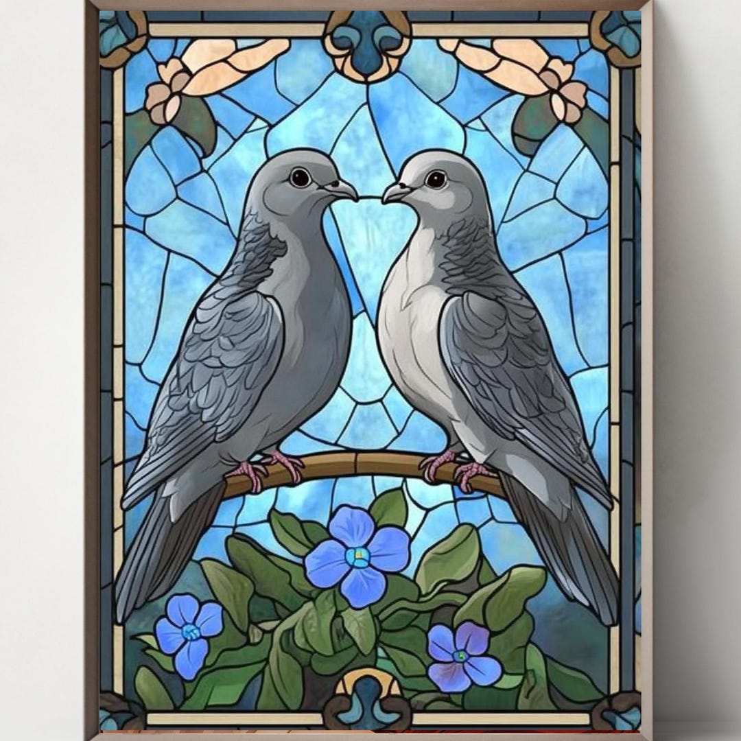 Set of 5 Pigeons Stained Glass Blue Stained Glass Birds - Etsy