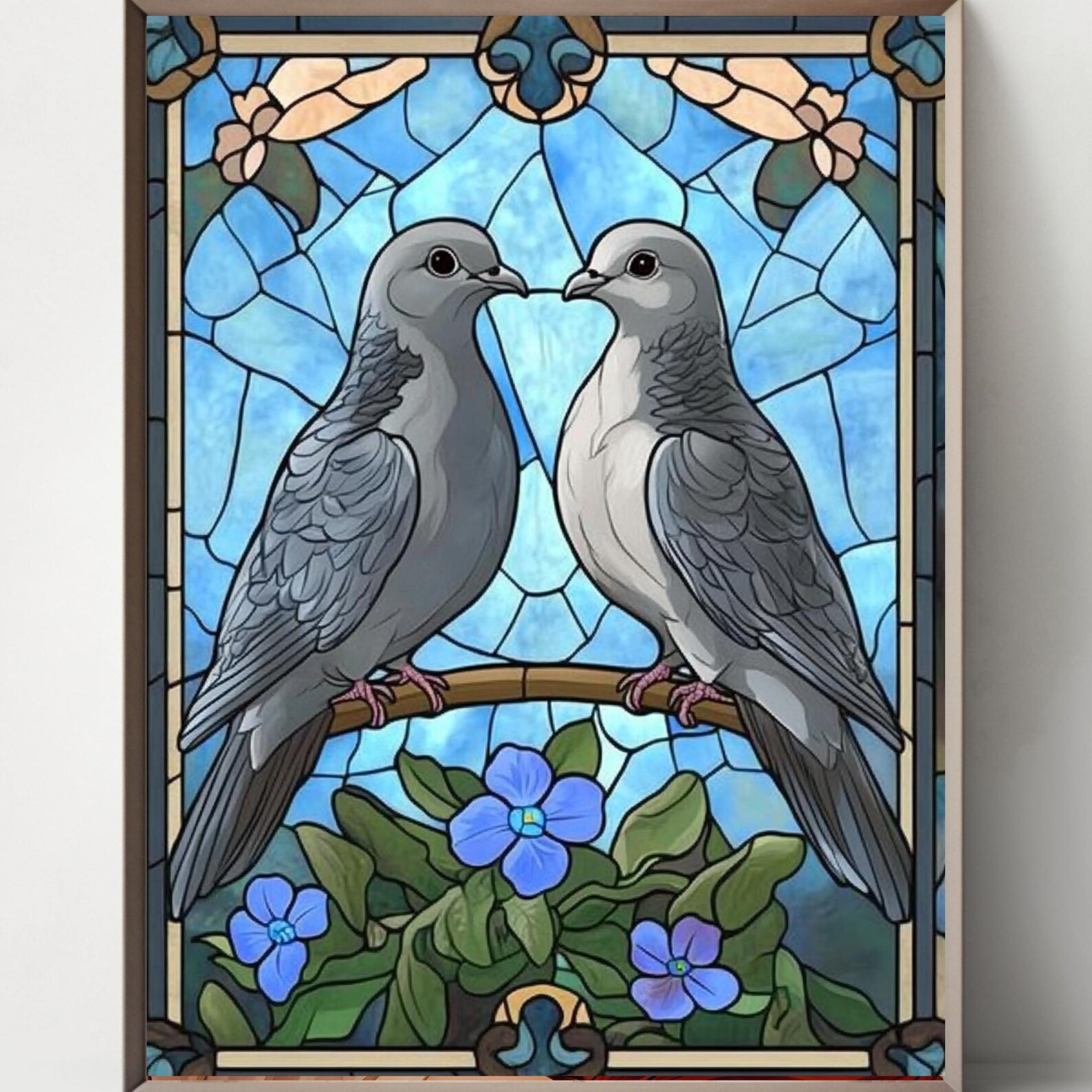 Set of 5 Blue Stained Glass Pigeons Print (digital Download) - Etsy