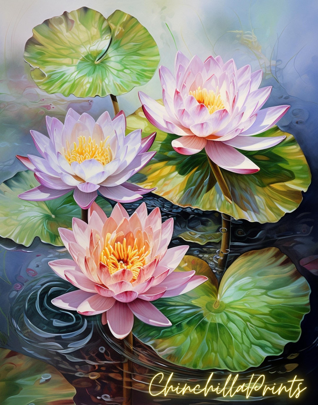 Set of 8 Lotus Flower Wall Art Print, Japanese Lotus Art Illustration ...