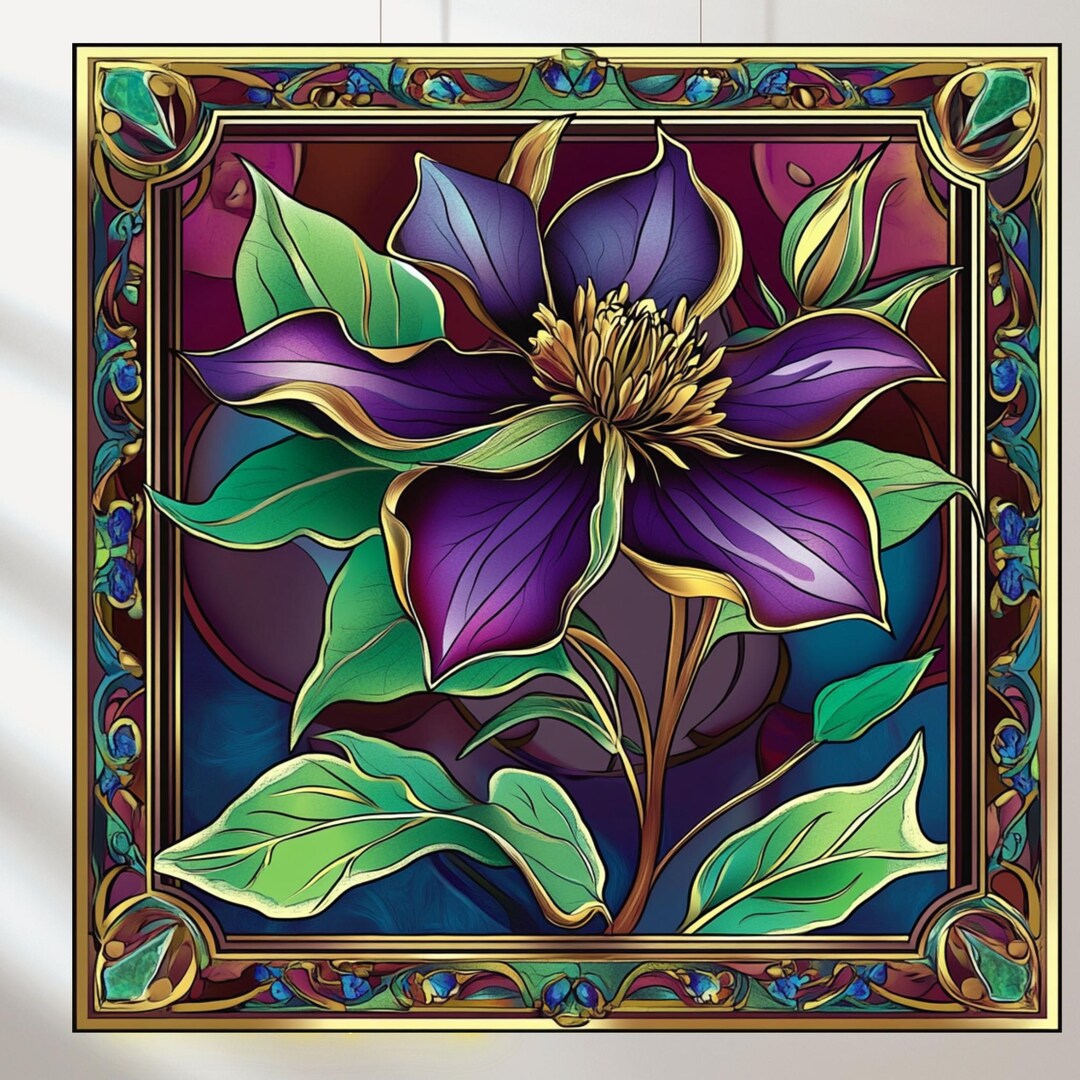 Set of 4 Art Deco Clematis Print Set: Vintage Floral Wall Decor ...