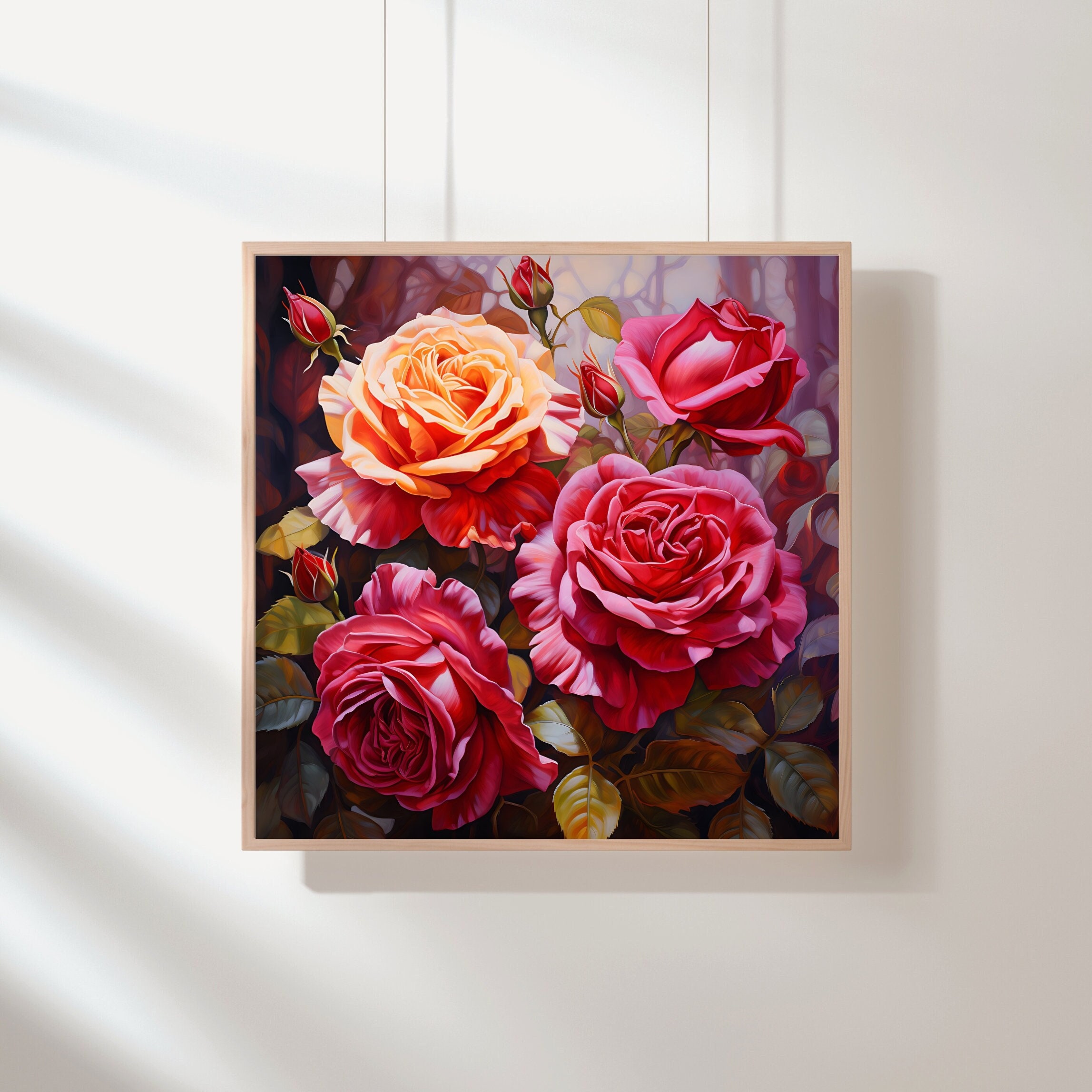 Bright Flower Painting Flowers, Red Rose Art Vibrant Decor Living Room ...