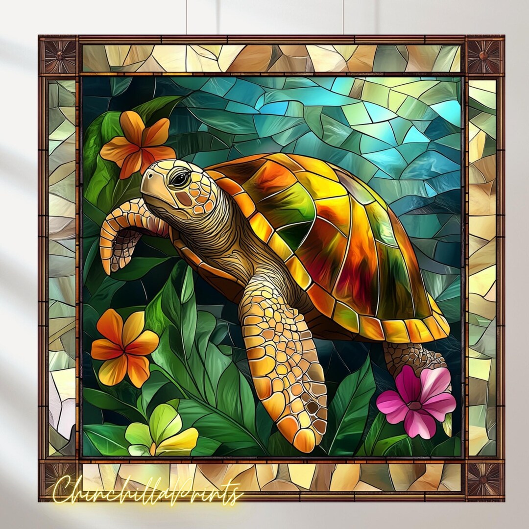 Turtle Stained Glass Art Print Set (digital Download) - Etsy