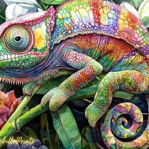 Panther Chameleon, Lizard Family, Animal Art Watercolor Animals - Etsy