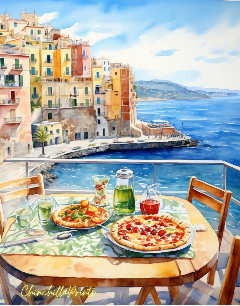 Italian Pizza Watercolor Wall Art Naples Coast Art Italian Kitchen ...
