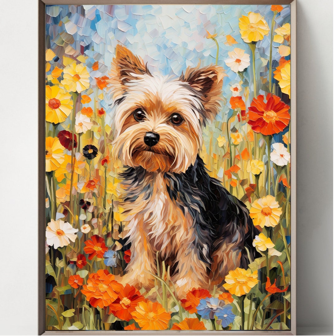 Yorkshire Terrier in a Flower Set of 2 Garden Gustav Klimt Dog Style ...