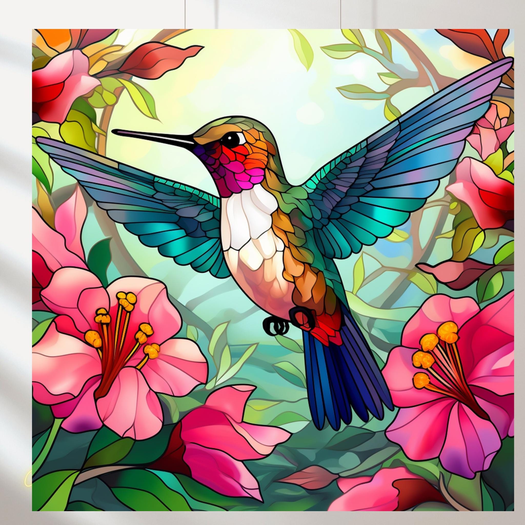 Hummingbird Set of 5 Stained Glass Hummingbird Bird Art, American Birds ...