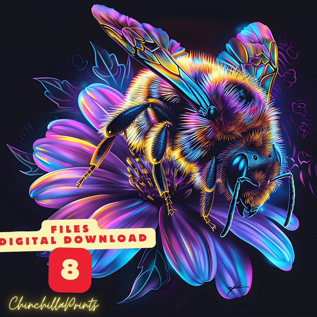 Set of 7 JPG + 1 PNG Neon Rainbow Bumblebee PNG: Sublimation Design ...