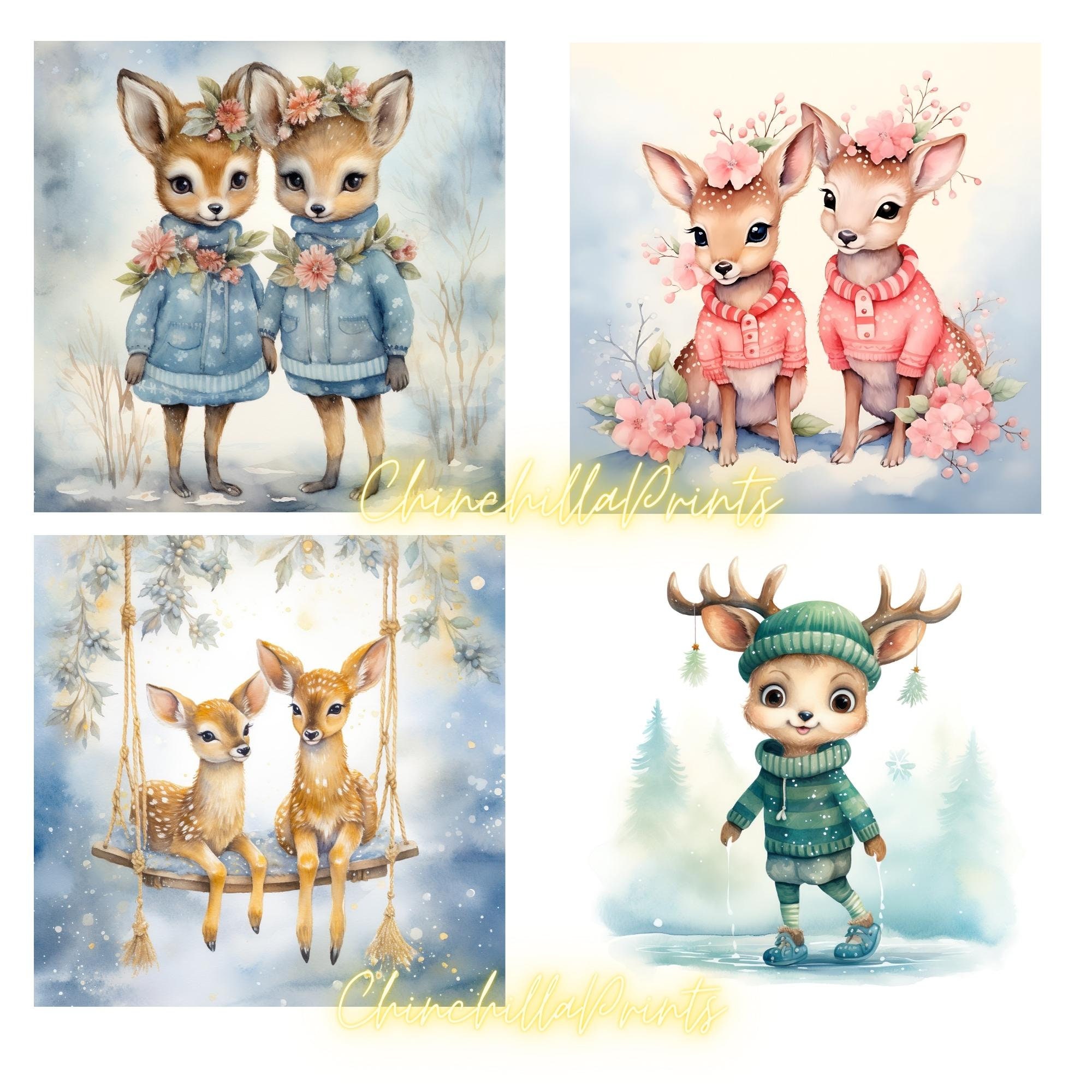Adorable Deer Clipart Set 5 Vintage Watercolor Images Digital Download ...