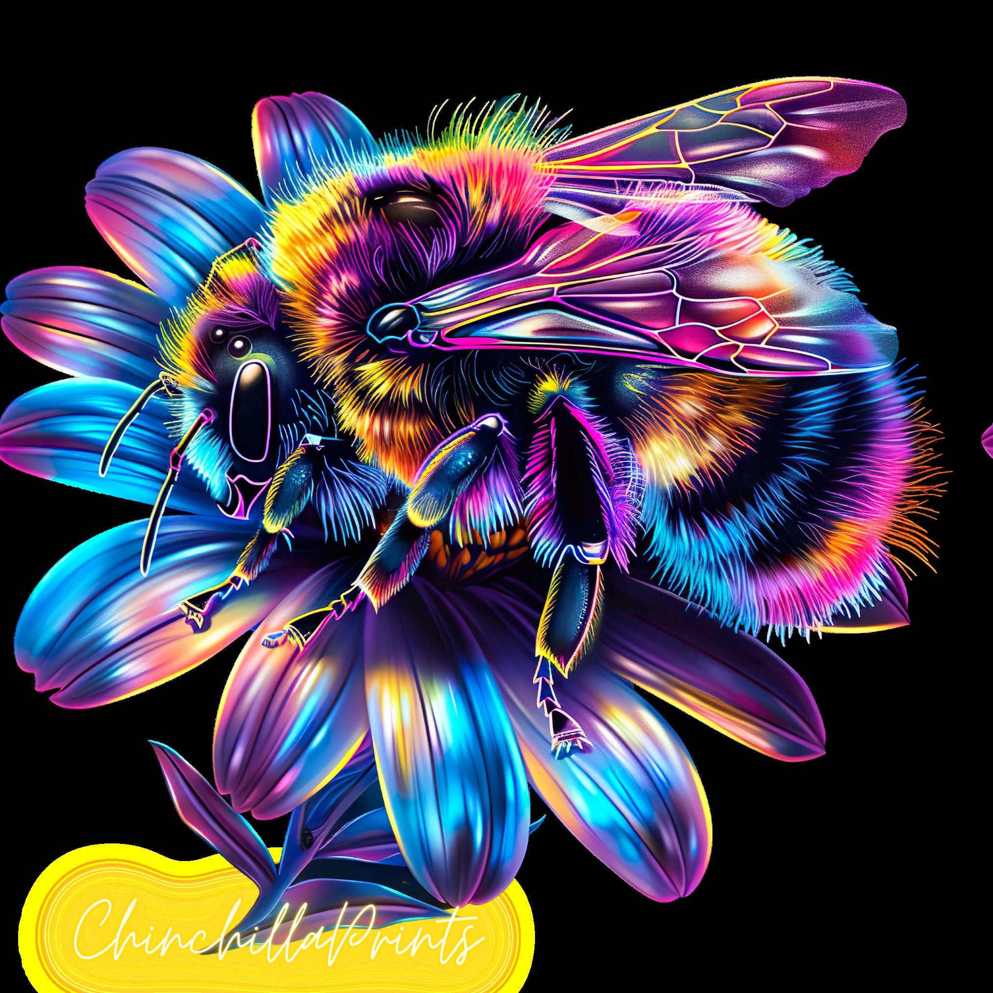 Set of 7 JPG + 1 PNG Neon Rainbow Bumblebee PNG: Sublimation Design ...