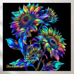 Sunflowers Neon Rainbow Design for Sublimation Cups, T-shirt Design ...