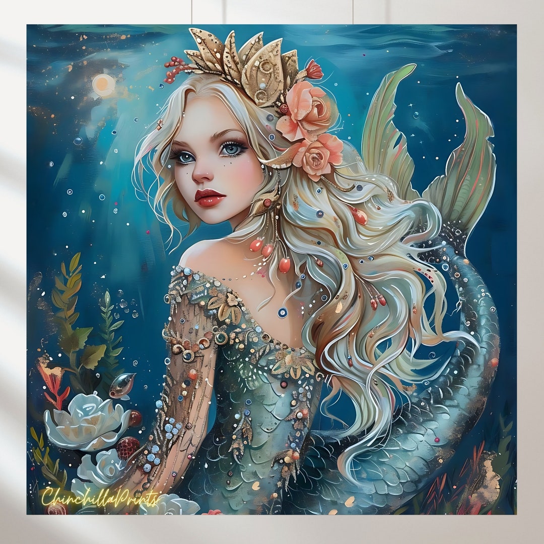 Mermaid Wall Art Mermaid Painting Mermaid Digital Print Fantasy Art ...
