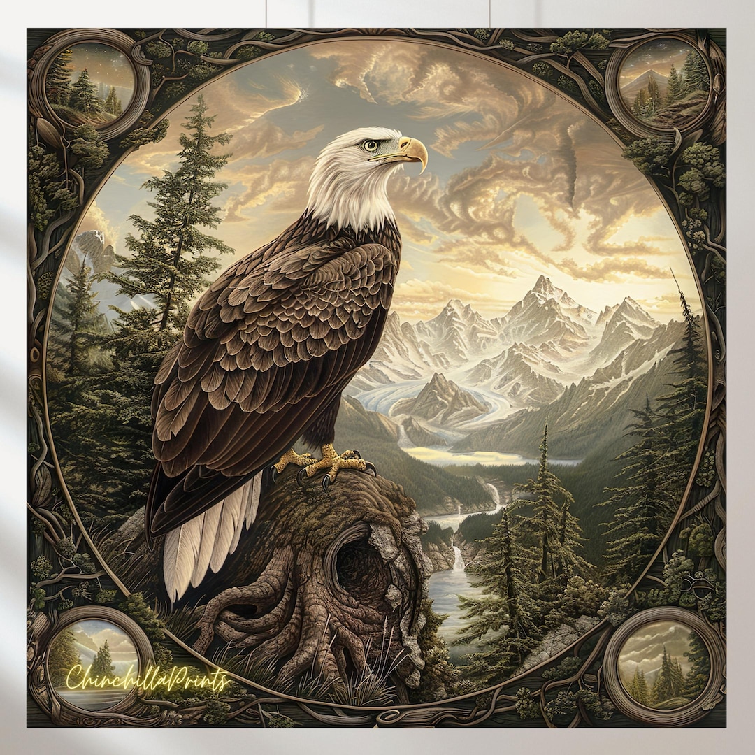 Art Nouveau Bald Eagle Print Set: Alaska Tile Designs (digital Download ...