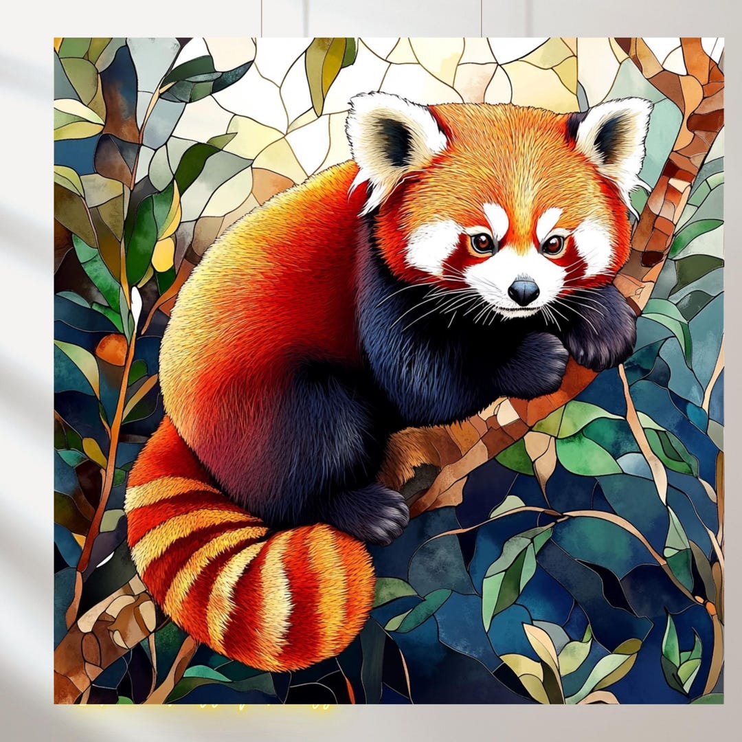 Red Panda Stained Glass Set 5, Animal Stained Glass, Red Panda Stained ...