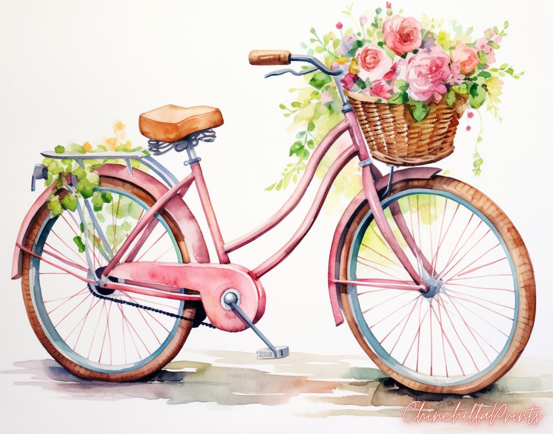 Bicycle Art Print, Bicycle Vintage Art, Bicycle With Flowers, Chic ...