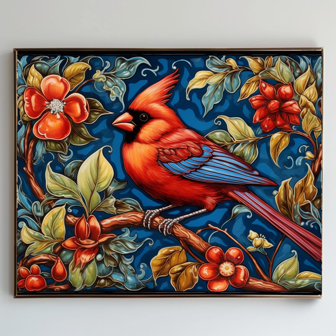 Red Cardinal Set of 3 Tile Design, Floral Illustrations, Imitation ...