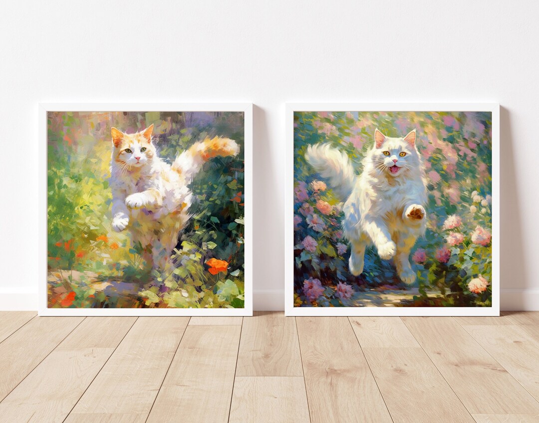 Set of 2 Cat Prints. Cats Art Print. Cat Painting. Cat - Etsy