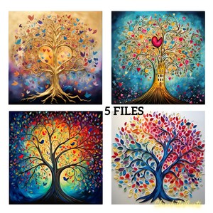 Tree of Life With Heart Set of 5, Heart on the Tree of Life, Wall Art ...
