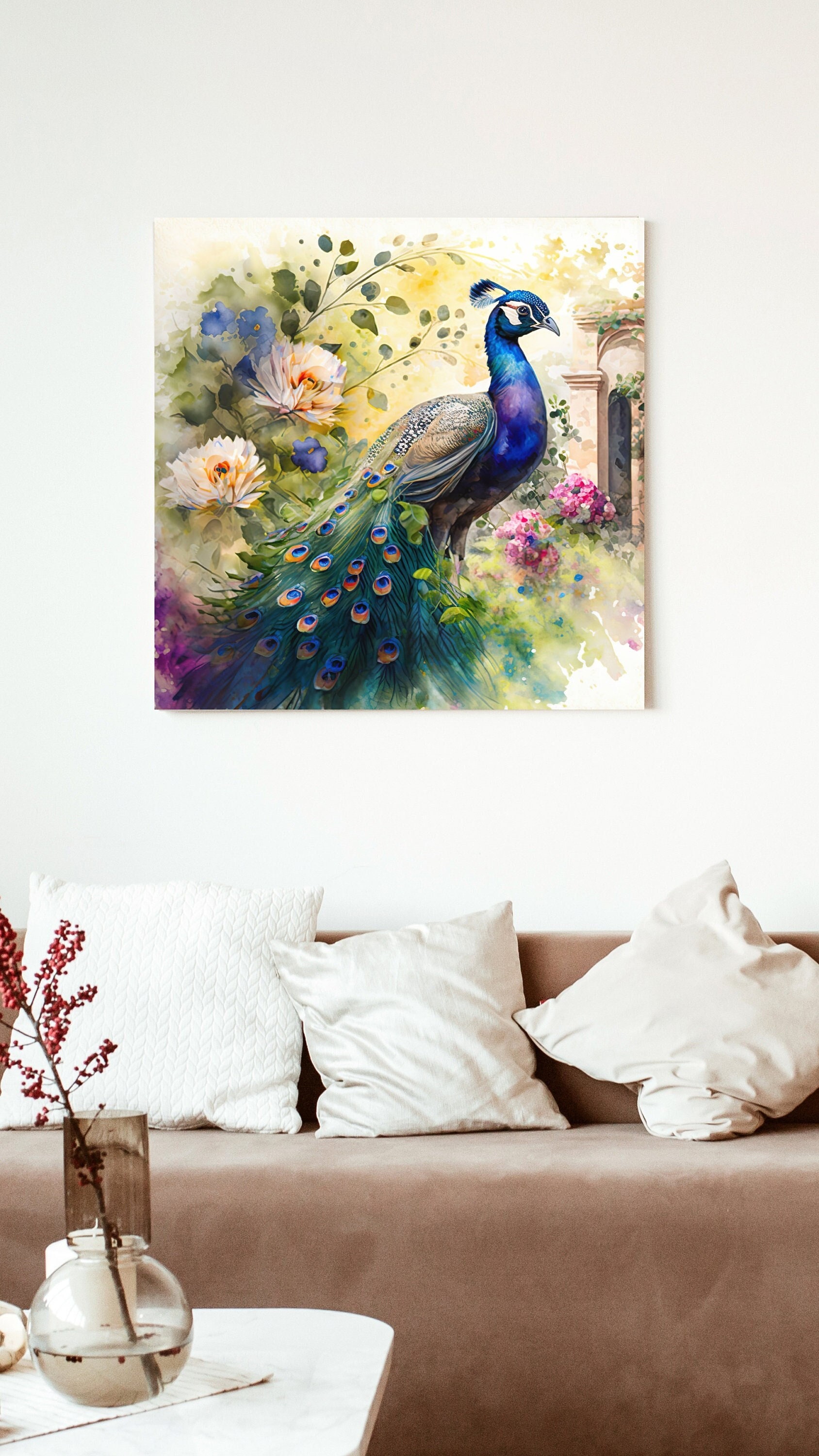 Peacock Wall Art Peacock Art Print Flowers Wall Art Peacock Poster Mid ...
