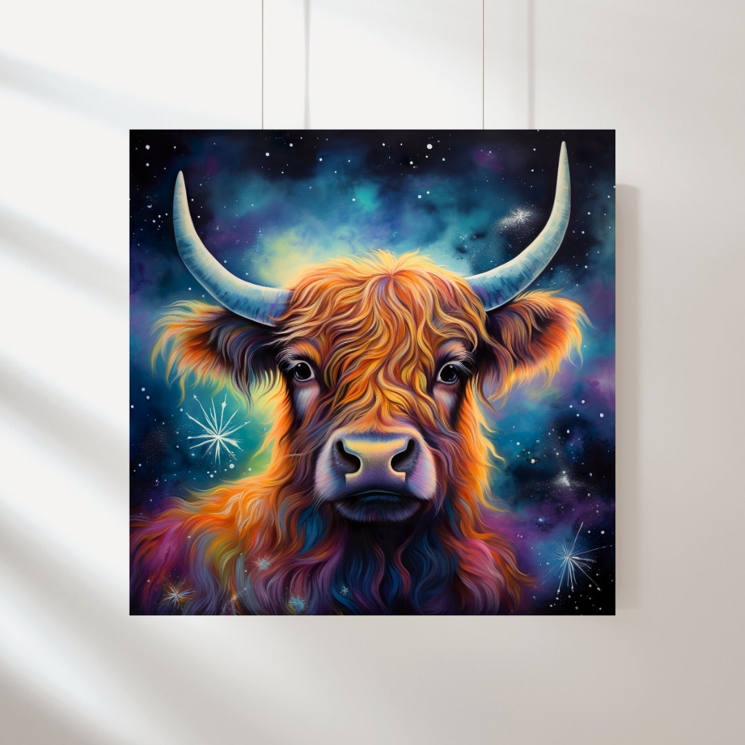 Highland Cow Art Print Space Highland Cow Instant Download Animal World ...