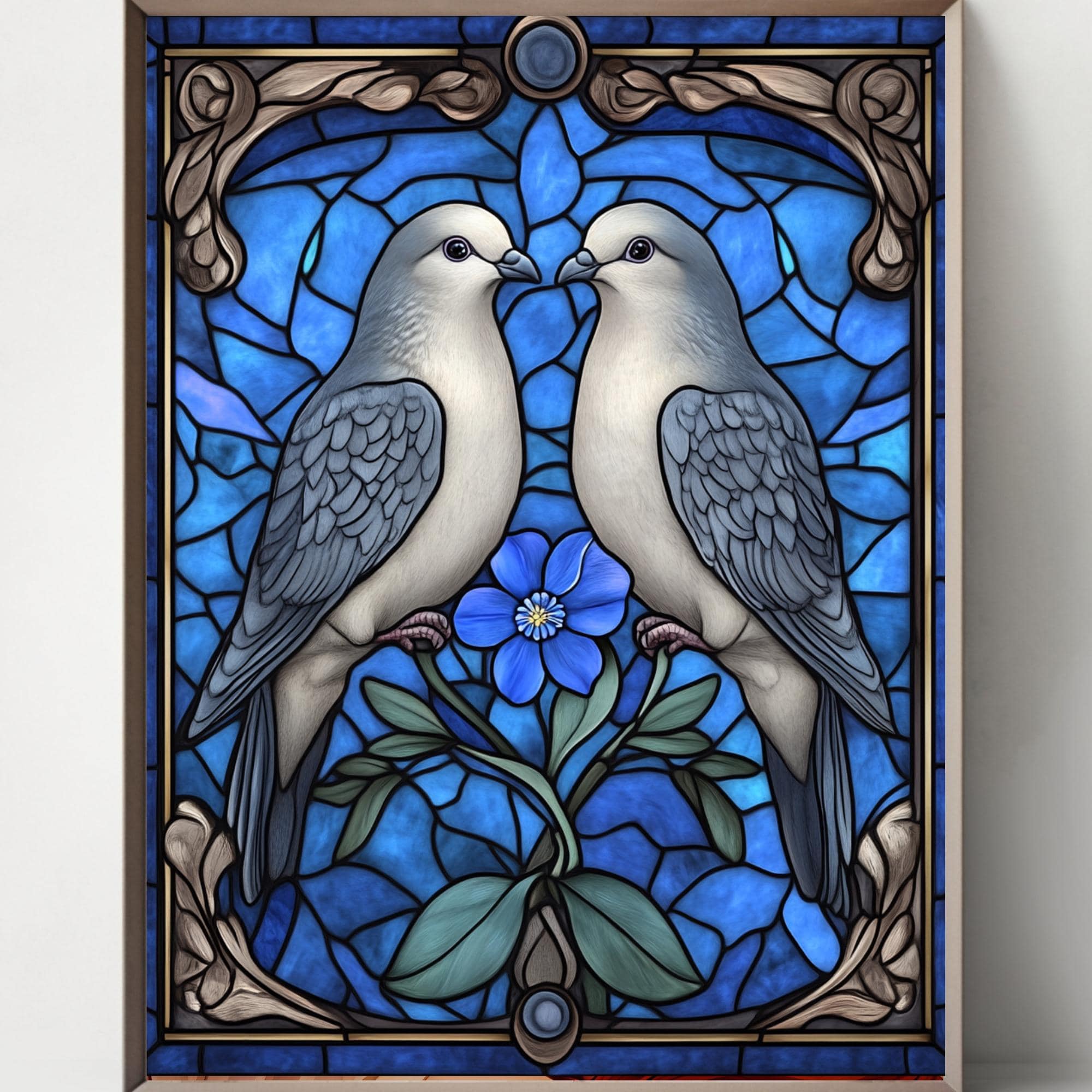 Set of 5 Blue Stained Glass Pigeons Print (digital Download) - Etsy
