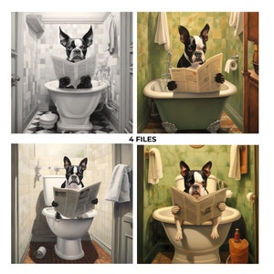 Boston Terrier Dog Boston Terrier Sitting on the Toilet and Reading a ...