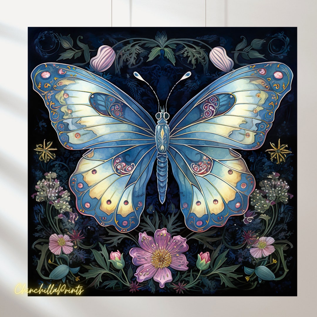 Butterfly Art Nouveau Butterfly, Beautiful Butterfly in Flowers, Wall ...