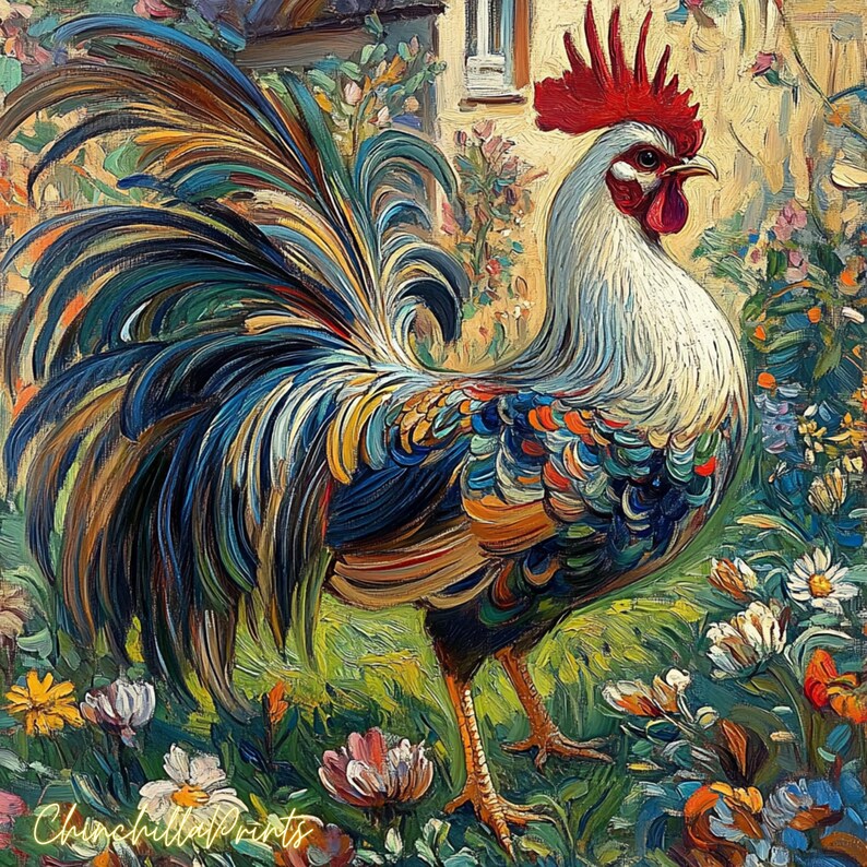 Set of 4 Colorful Rooster Watercolor Art Print: Kitchen Bird Prints ...