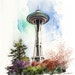 Seattle Space Needle Art Print Wall Decor Painting Landmarks Washington ...