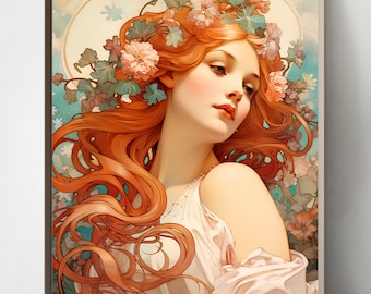 Art Nouveau Woman, Women's Images in the Style of Alphonse Mucha, Art ...