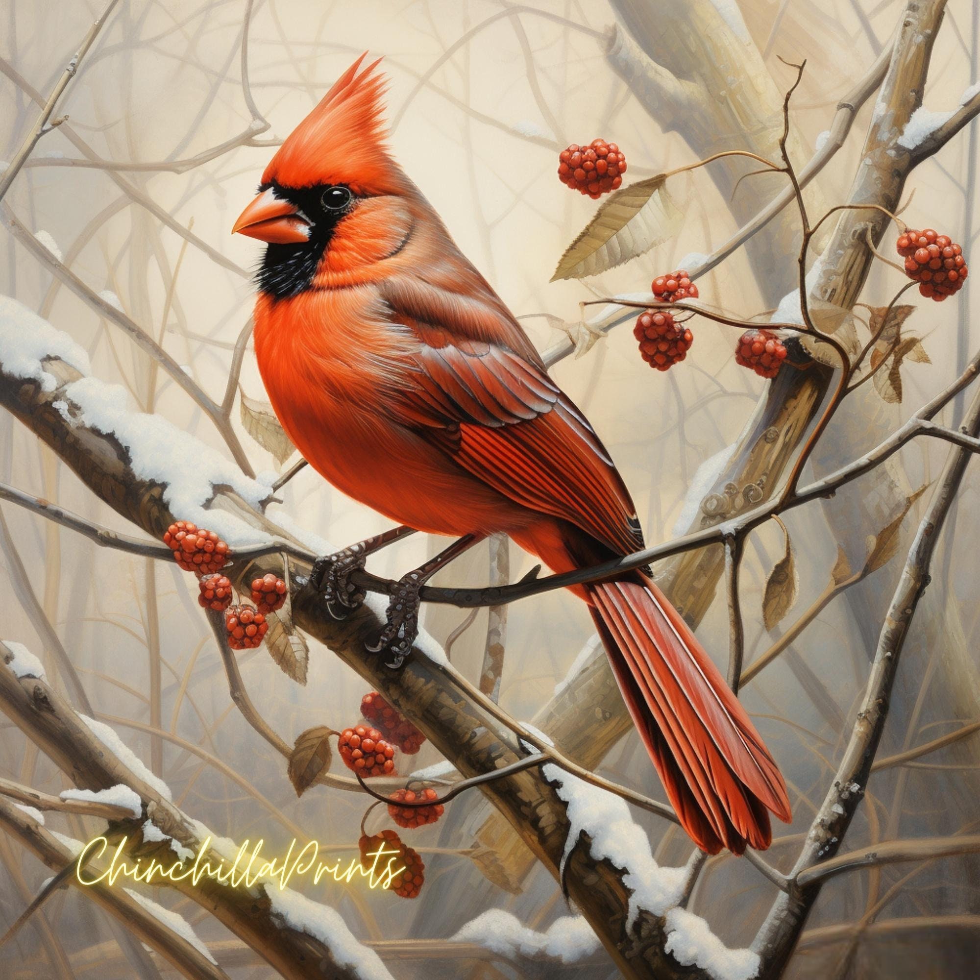 Red Cardinal on a Rhododendron Branch Cardinal and - Etsy