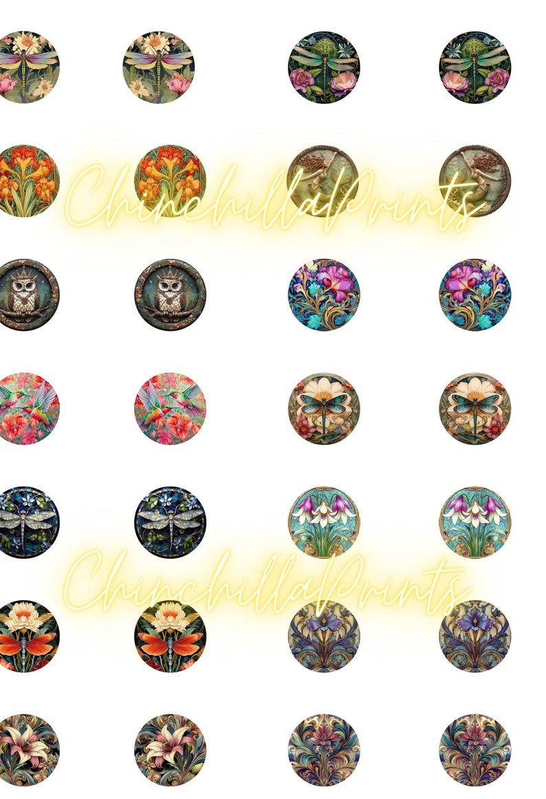 25mm Set of 5 Art Deco Cabochon Images: Animals, Birds, Flowers - Etsy