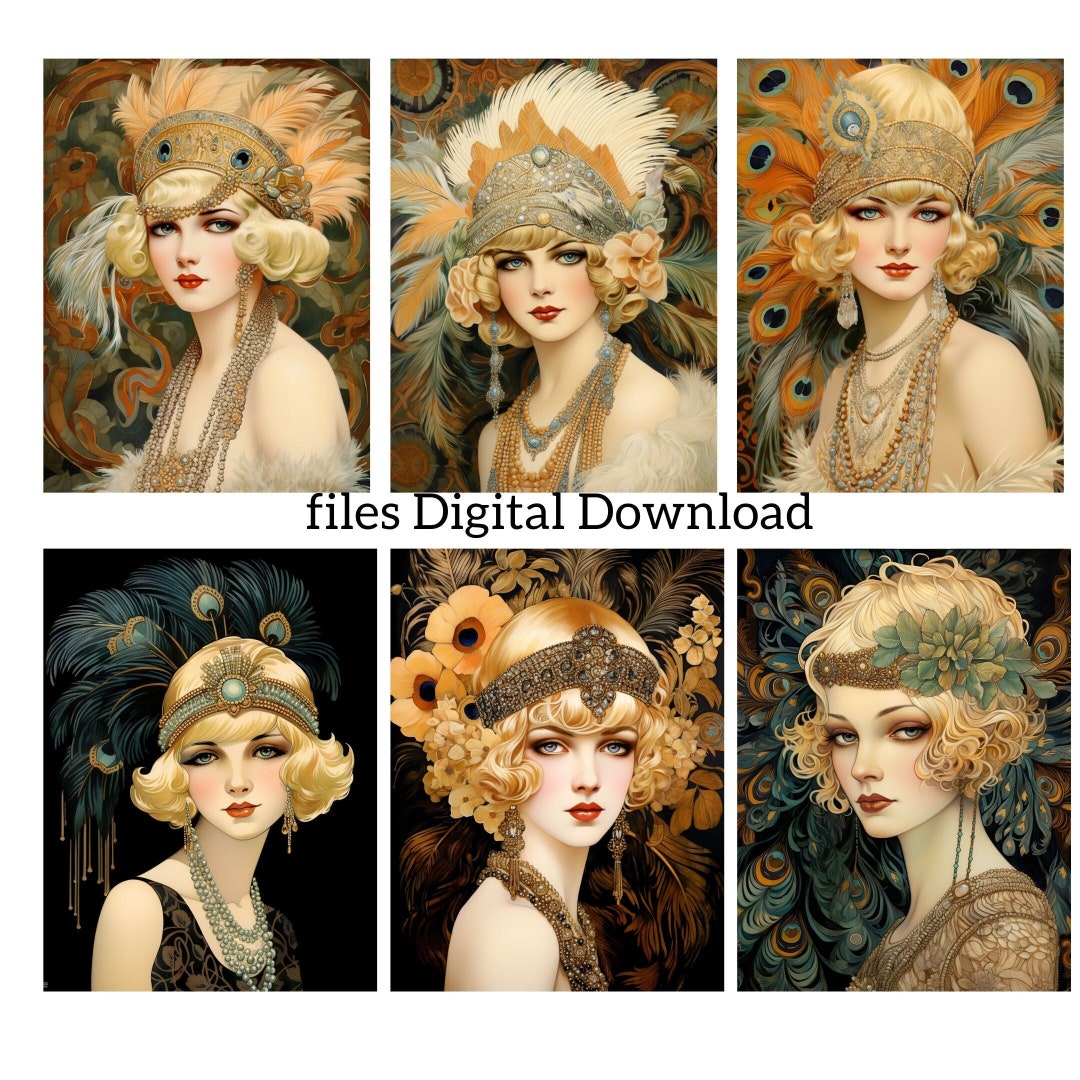 46 Women's Portraits, Fashion Images of the 20s, Vintage Painting ...