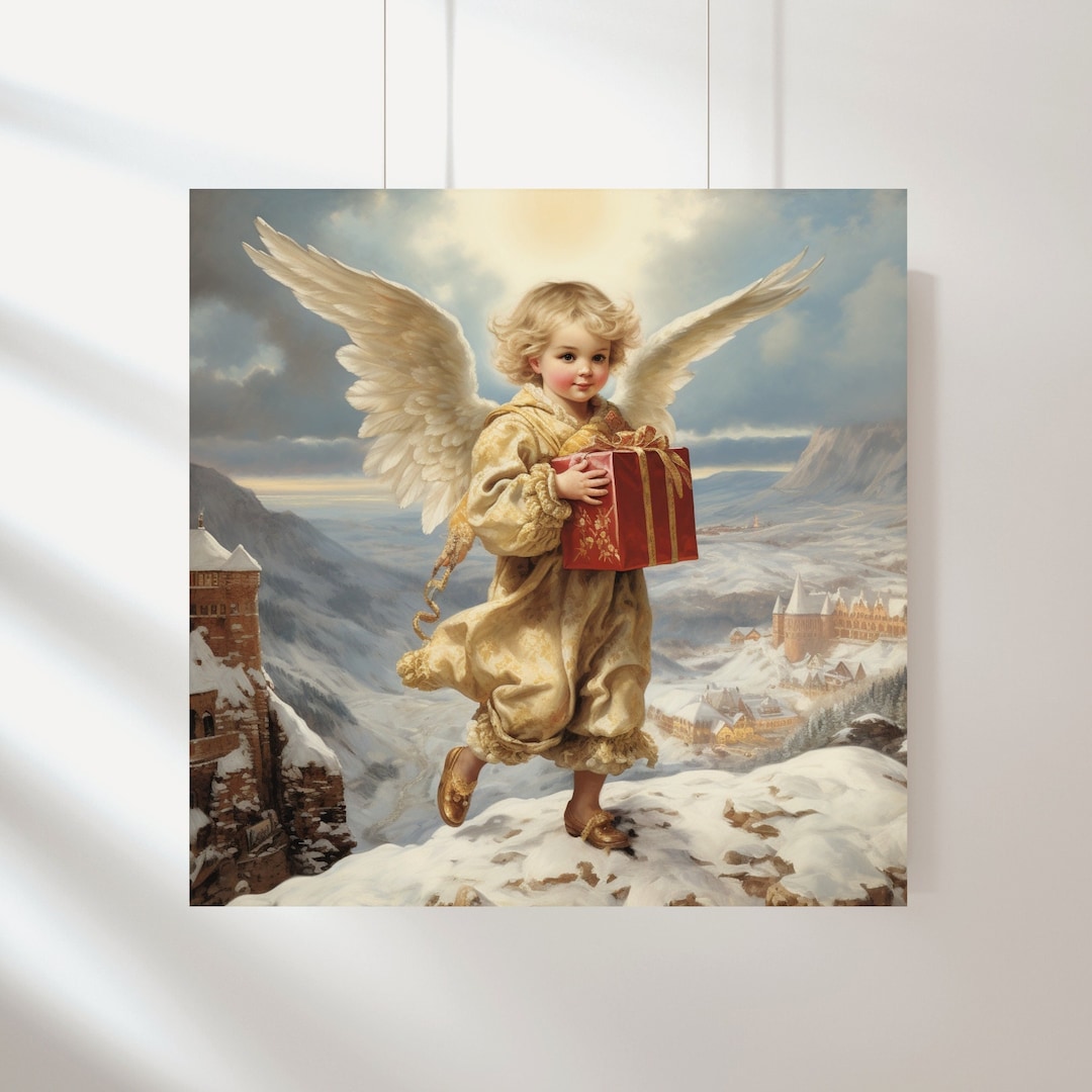 Angel Carries a Christmas Gift Angel Descends From Heaven - Etsy