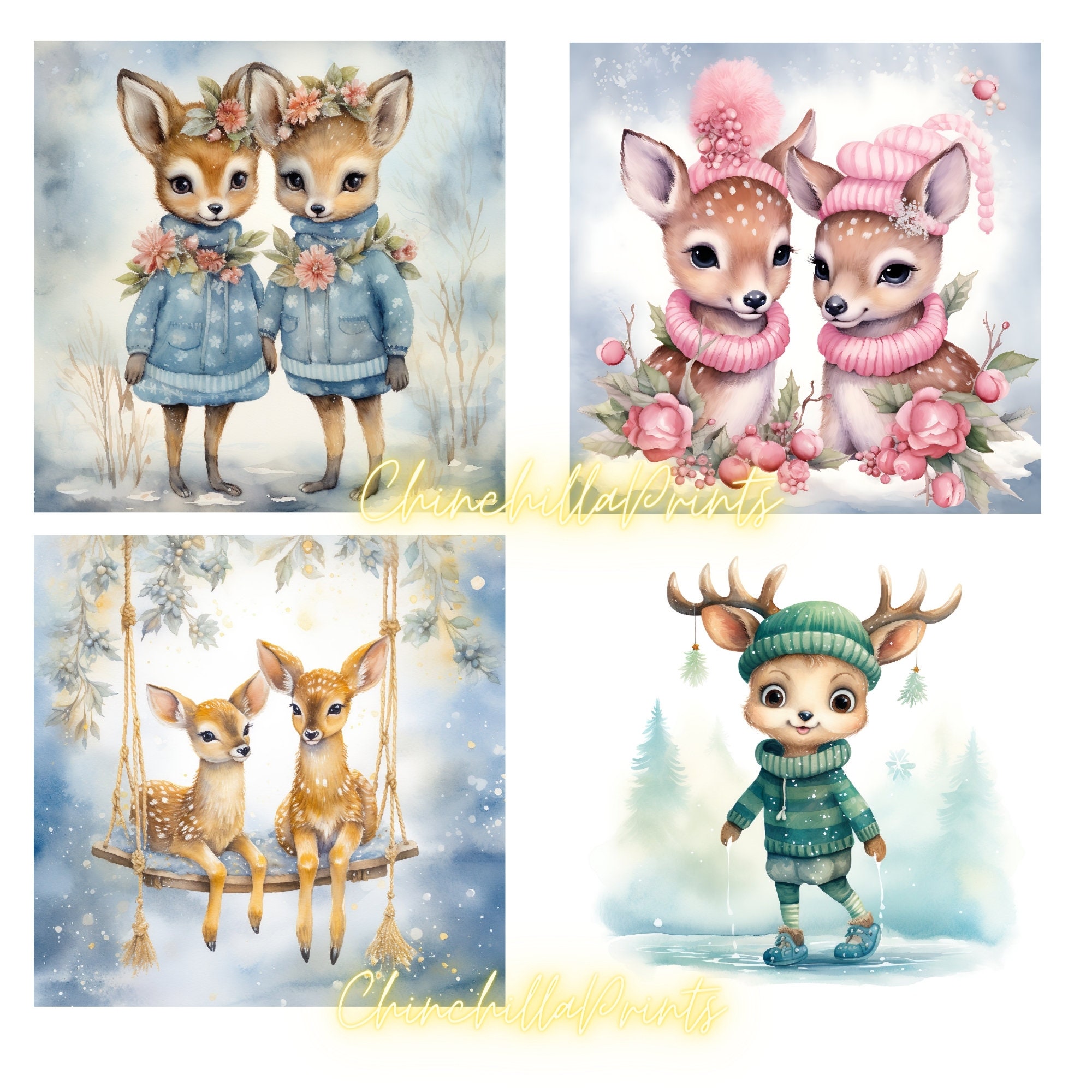 Adorable Deer Clipart Set 5 Vintage Watercolor Images Digital Download ...