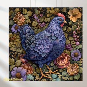 Blue Hen Set of 3, Art Nouveau Blue Hen, Delaware Blue Rooster ...