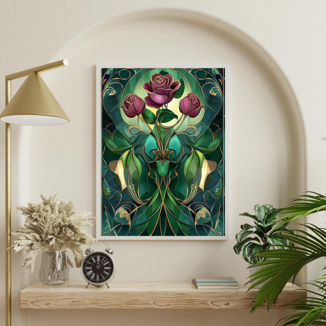 Set of 4 Art Deco Floral Stained Glass Print Set (digital Download) - Etsy