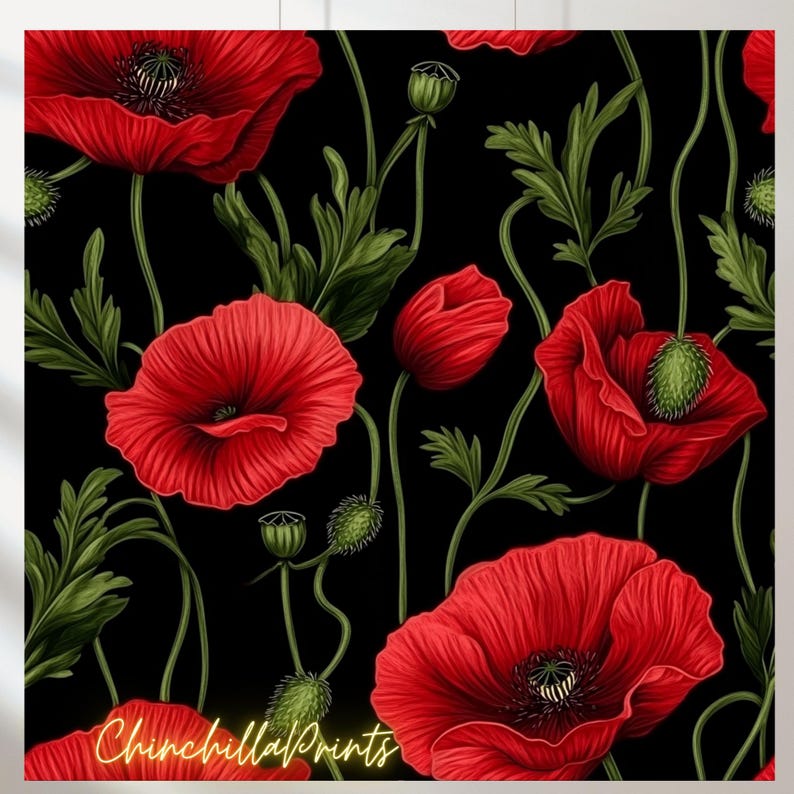 Poppy Floral Designs: Seamless Illustration Set for Commercial Use (JPG ...