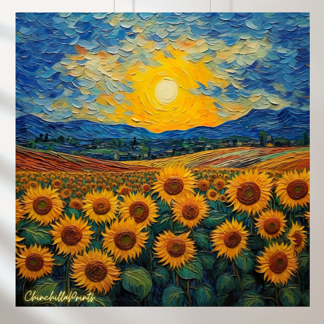 Sunflower Field Print, Sunflower Art, Sunflower Painting, Flower Art ...