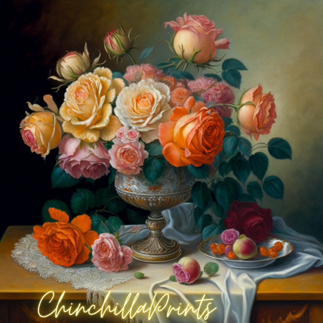 Set of 7 Floral Still Life Art Engraving: Dutch Baroque Style (digital ...