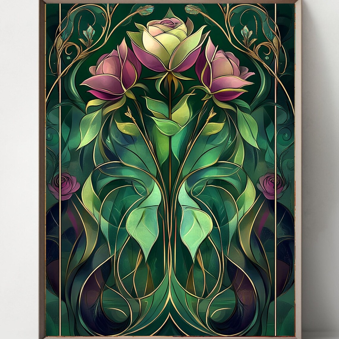 Set of 4 Art Deco Floral Stained Glass Print Set (digital Download) - Etsy