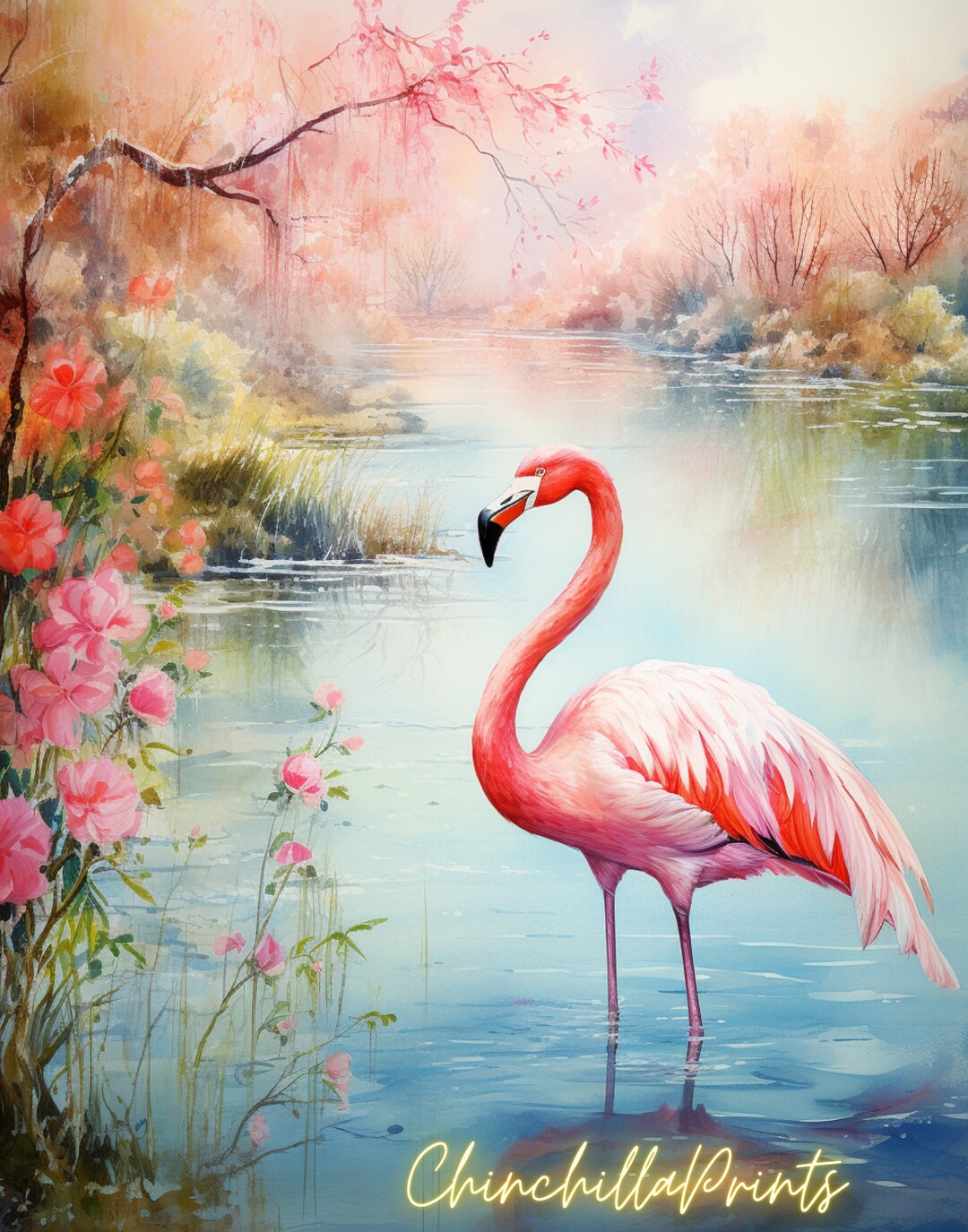 Flamingo Art Print Mid Century Modern Art Pink Flamingo Wall Decor ...