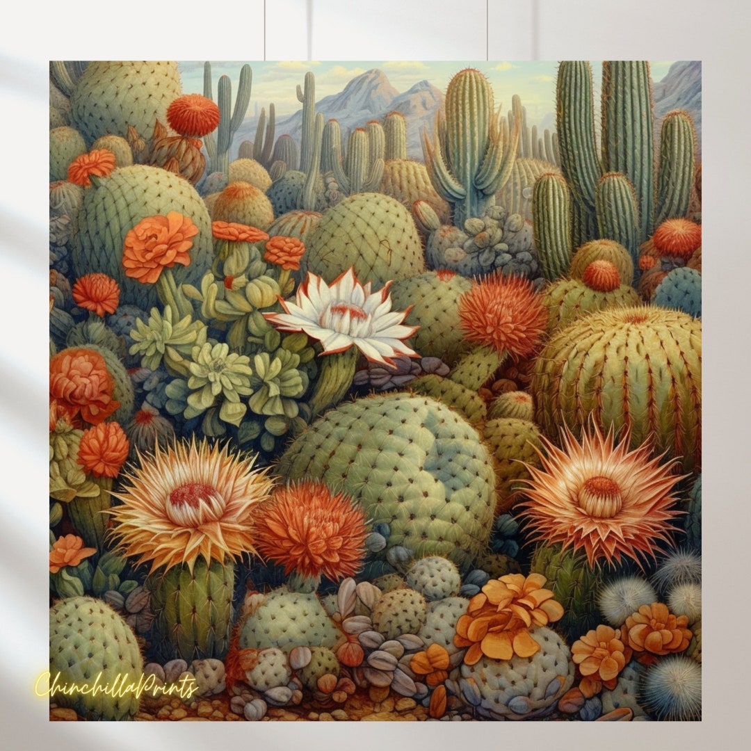Blooming Cacti Set of 3 Watercolor Cacti Succulent Art Digital Cactus ...