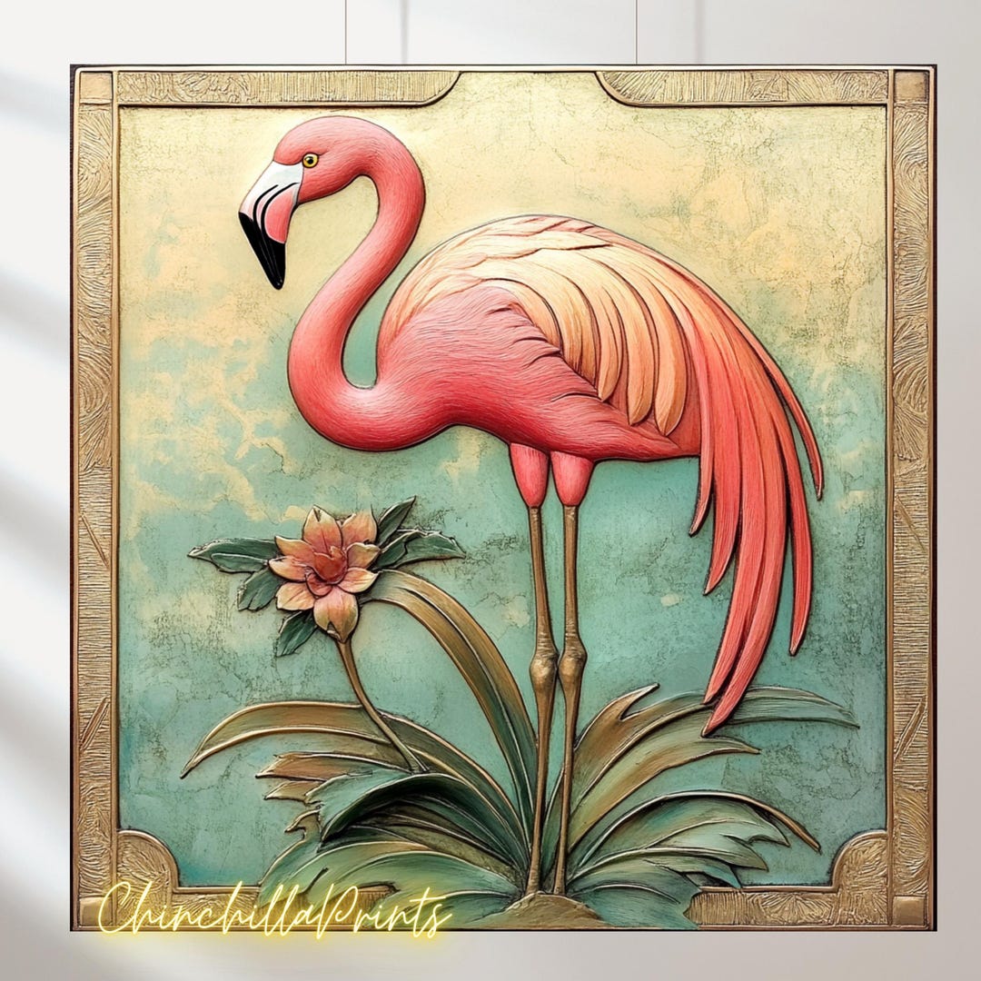 Vintage 1930s Flamingo Tile Art Print Set (digital Download) - Etsy
