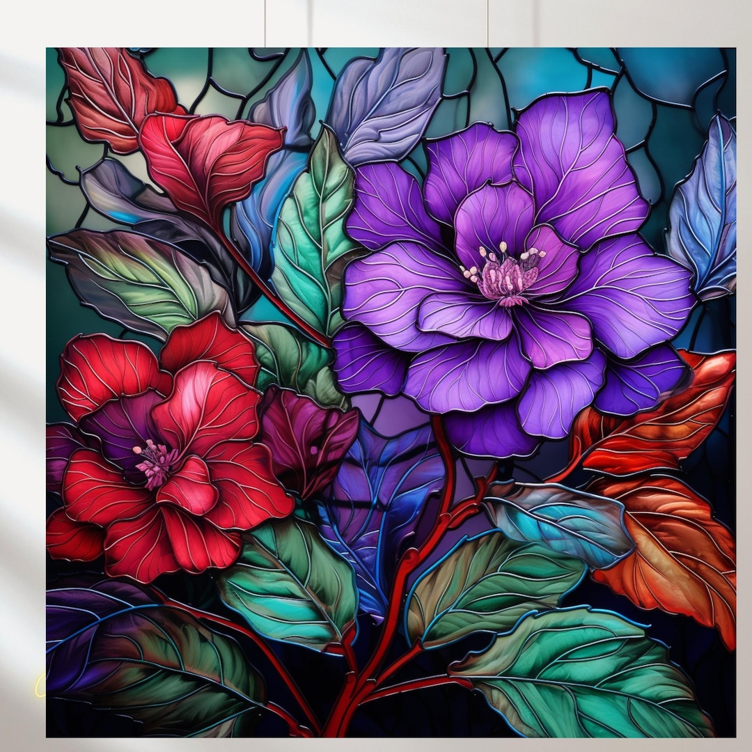 Stained Glass Victorian Flower Painting Set: Retro Golden Age Art (JPG ...