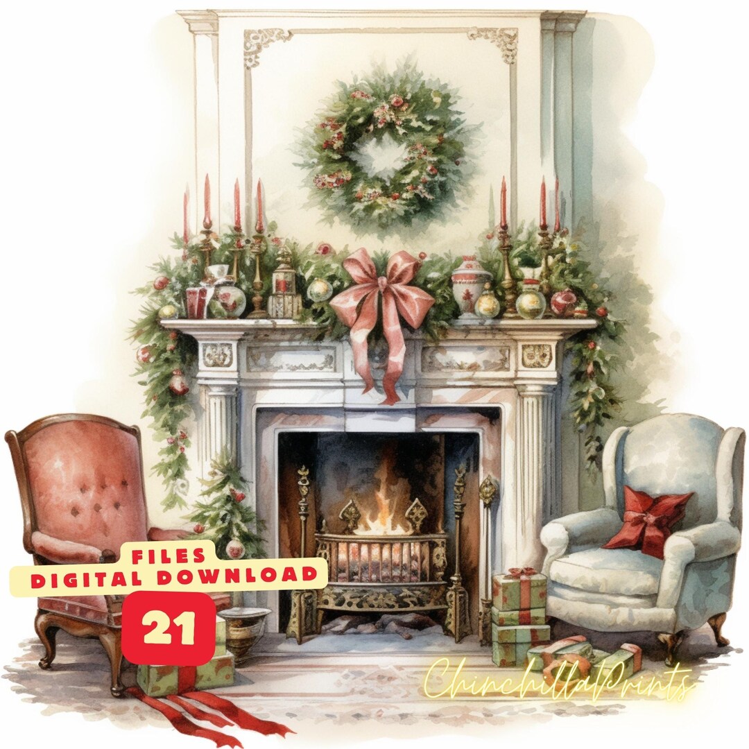 21 Shabby Chic Christmas Cliparts Miniature Christmas Room Prints ...