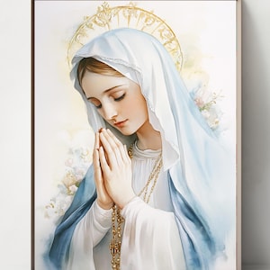 Set of 5 Blessed Virgin Mary Watercolor Art Print: Catholic Christian ...