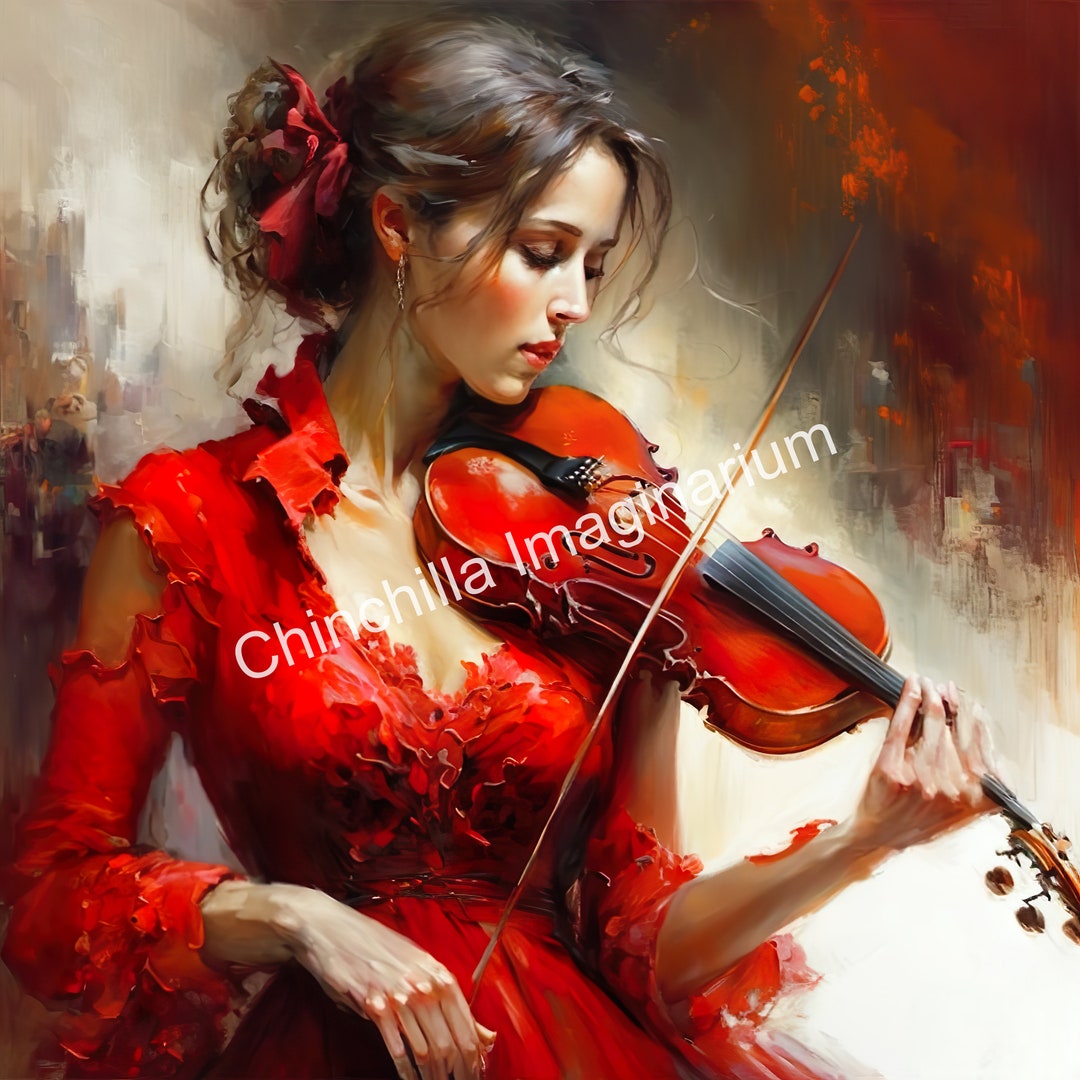 Women Playing Violin Printable Art Musical Instrument Art Music Red ...