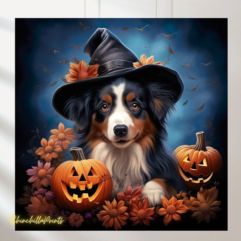 Australian Shepherd Art Print Dog Illustrations Halloween Illustration ...